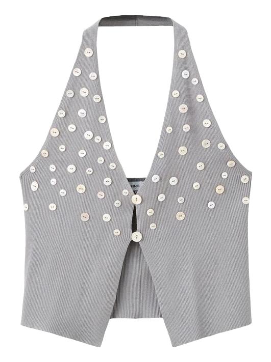 MANGO MANGO Button Embellished Plunge Neck Halter Tank